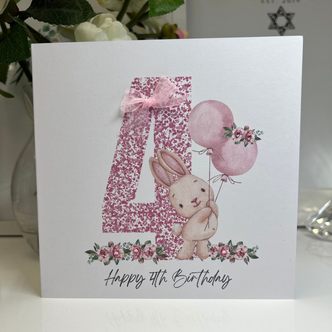 4th Birthday Card, Girls 4th Birthday Card, Fourth Birthday, Daughter ...