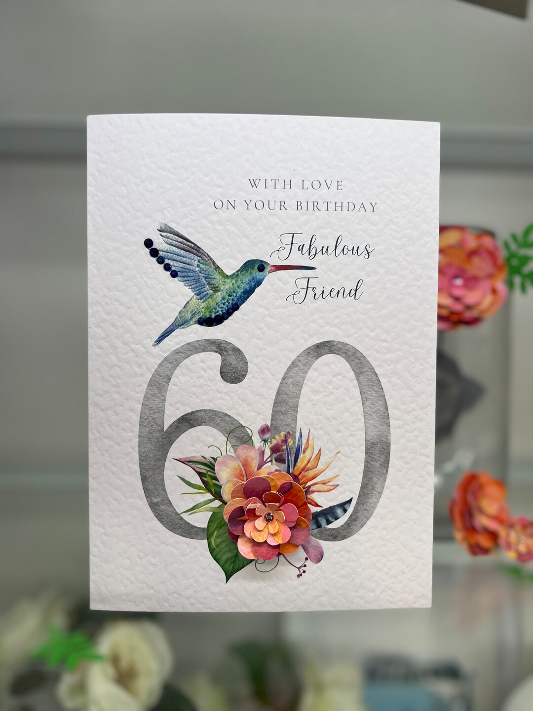 60th, 70th, 80th Tropical Bright Flower Happy Birthday Card, 3D 40th ...