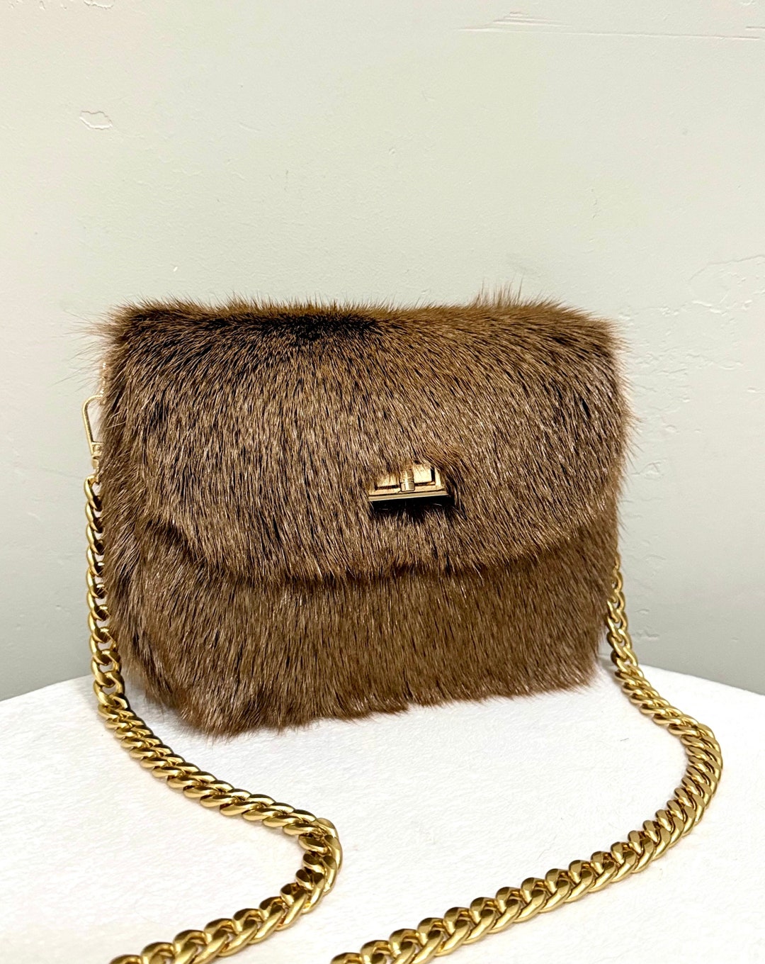 Brown Hair-on Goat Hide Handbag , Women’s Fur Shoulder Bag, Natural ...
