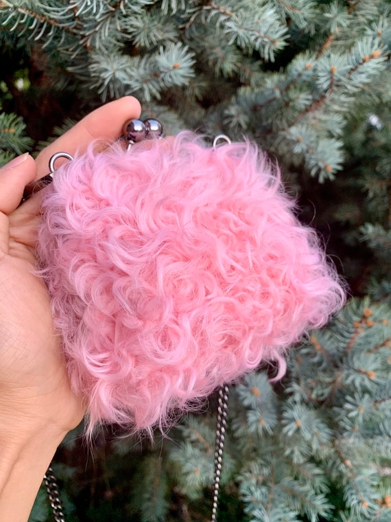 Handmade Real Shearling Metal Frame Kisslock Coin Pou… - Gem