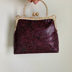 Genuine Leather Embossed Lace Floral Kisslock Bag & Small Purse Set - Etsy