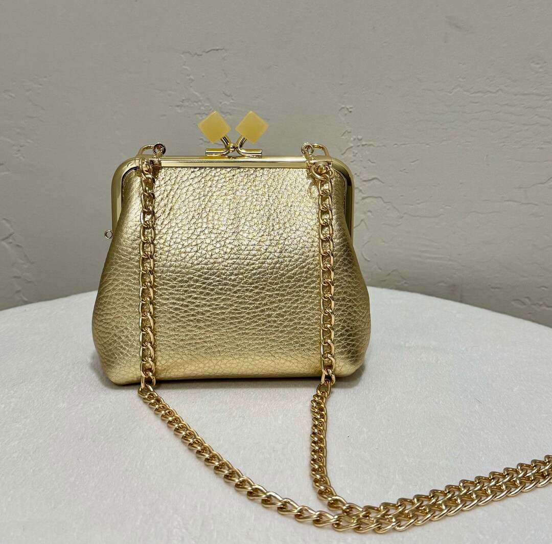 Genuine Premium Pebble Leather Candy Kisslock Clutch/wristlet/crossbody ...