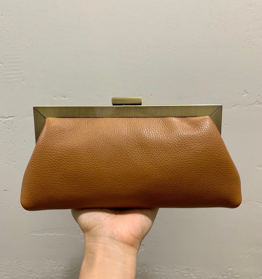 Genuine Pebble Leather Push-lock Clutch/crossbody/evening Bag - Etsy