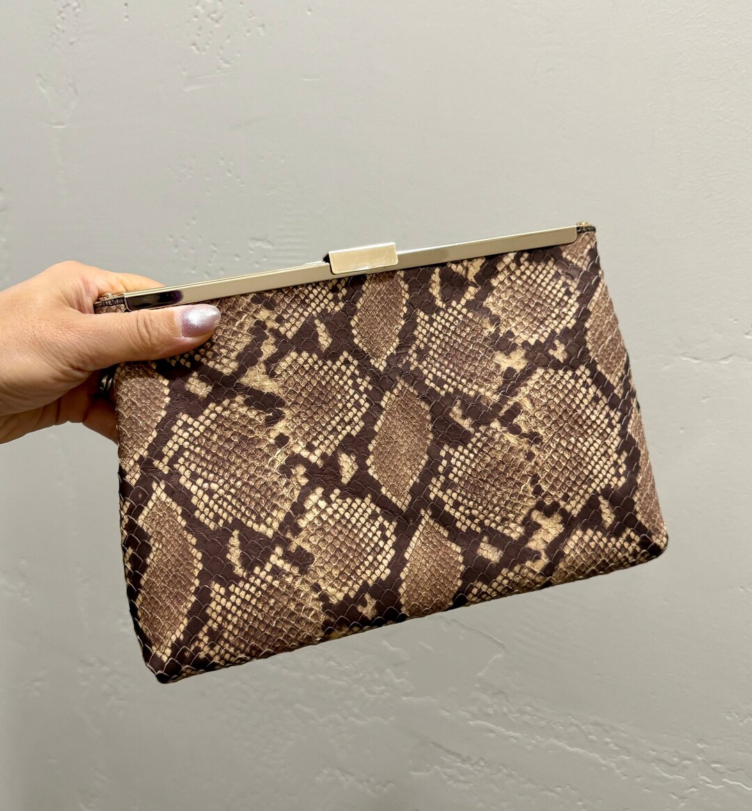 Genuine Embossed Leather Snake Askin Textured, Push-lock Clasp Clutch ...