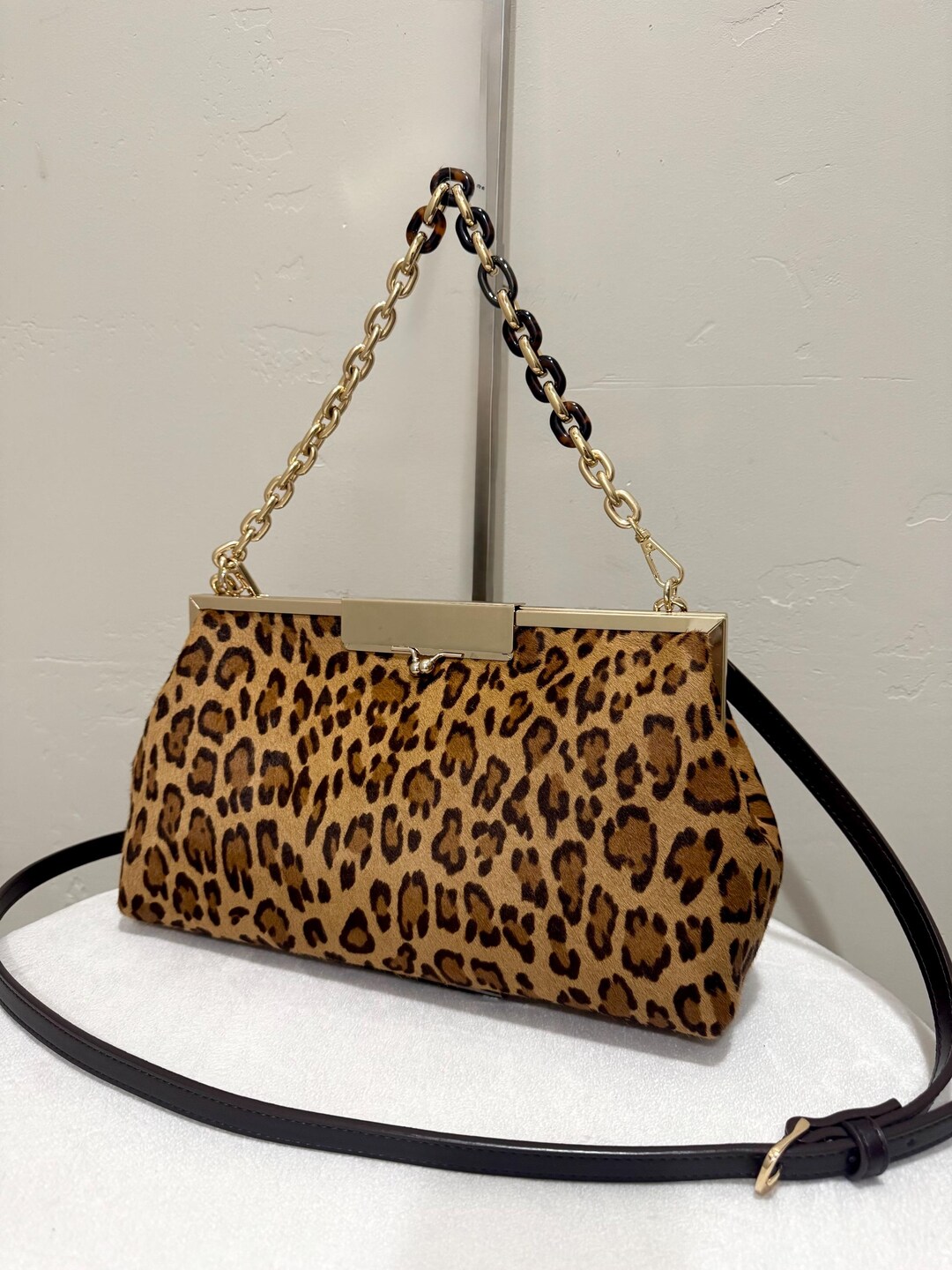 Leopard Print Hair-on Cowhide Kisslock Clutch: Handmade Leather ...