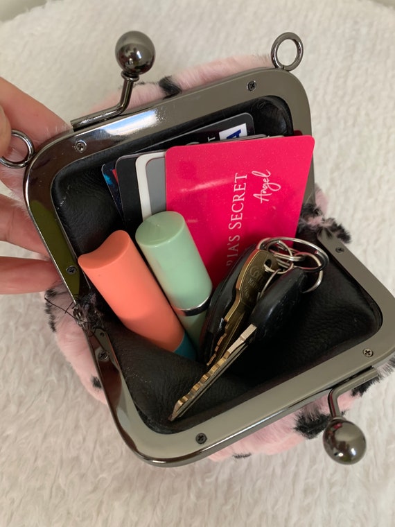 Handmade Real Shearling Metal Frame Kisslock Coin Pou… - Gem