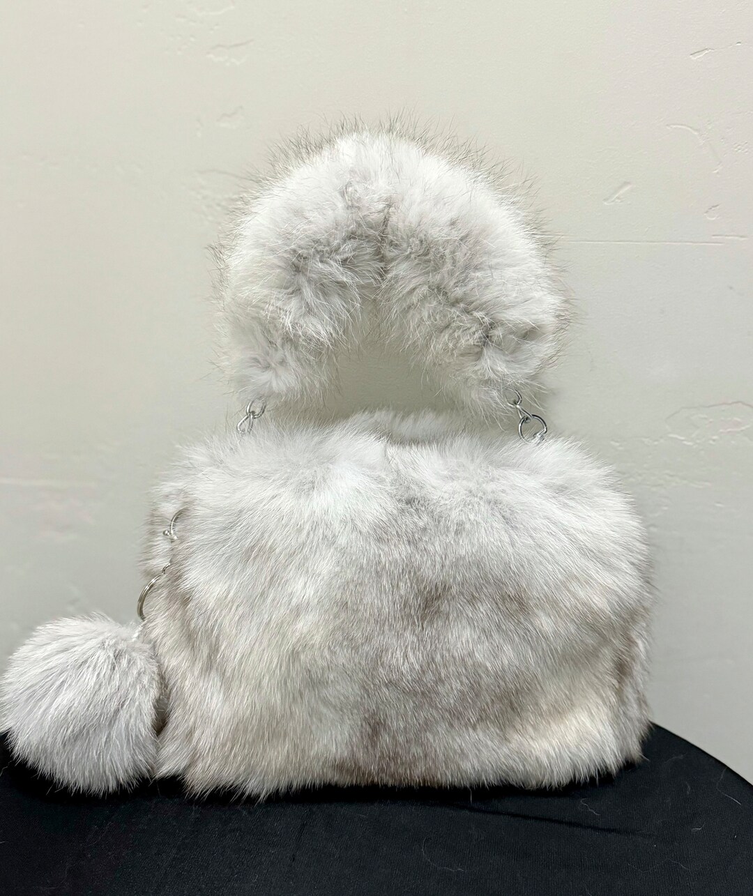Gray Gradient Natural Fox Fur Camera Bag, Handcrafted Fox Fur Shoulder ...