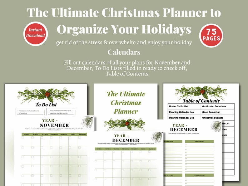 Christmas Planner Printable, Instant Download, PDF, Digital Print ...