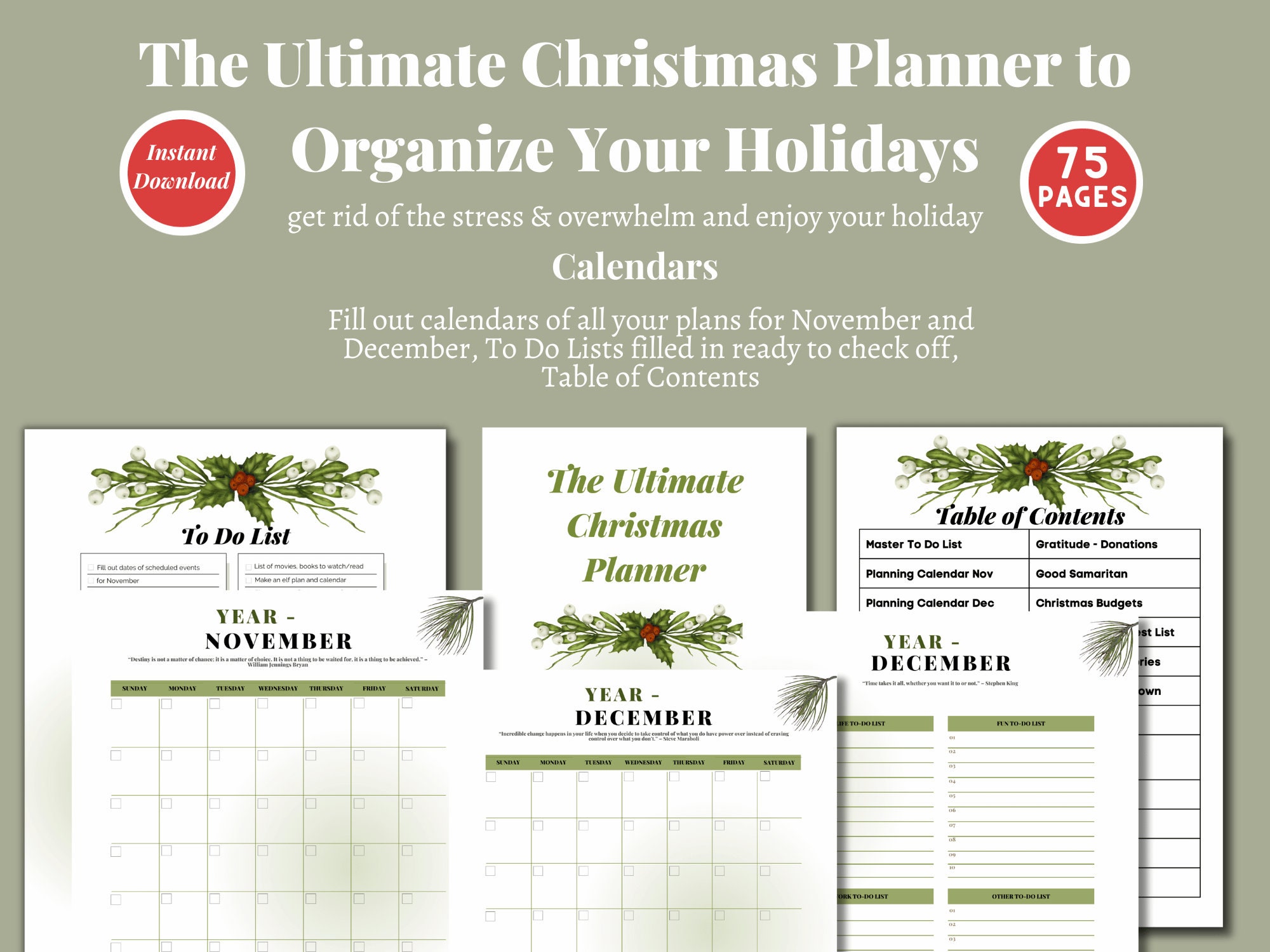Christmas Planner Printable, Instant Download, PDF, Digital Print ...