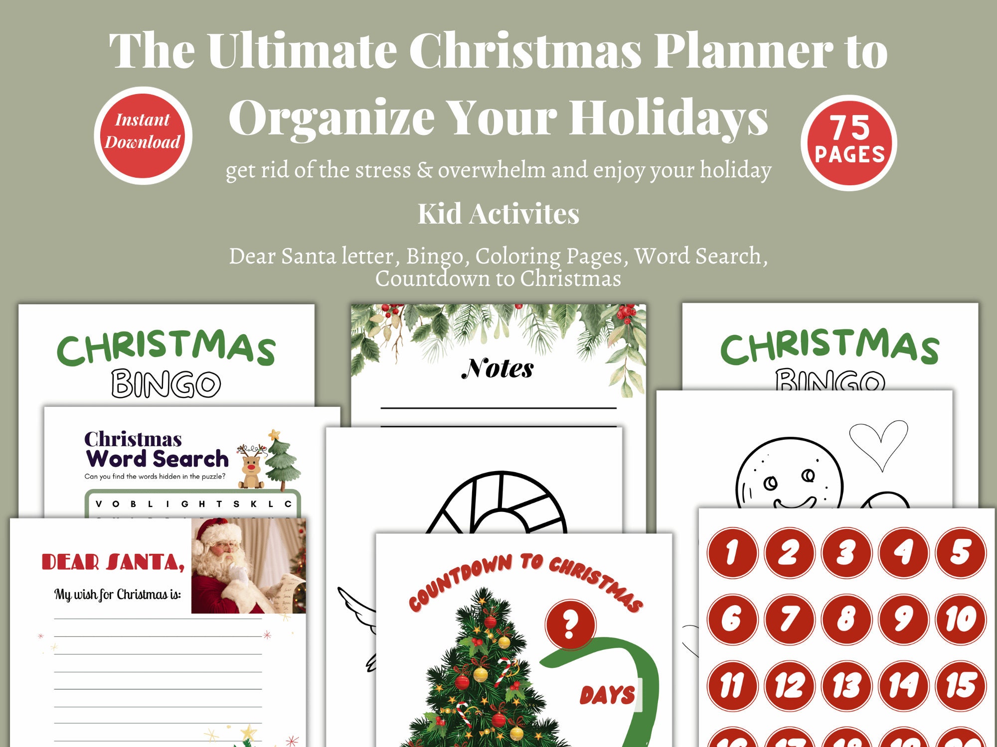 Christmas Planner Printable, Instant Download, PDF, Digital Print ...