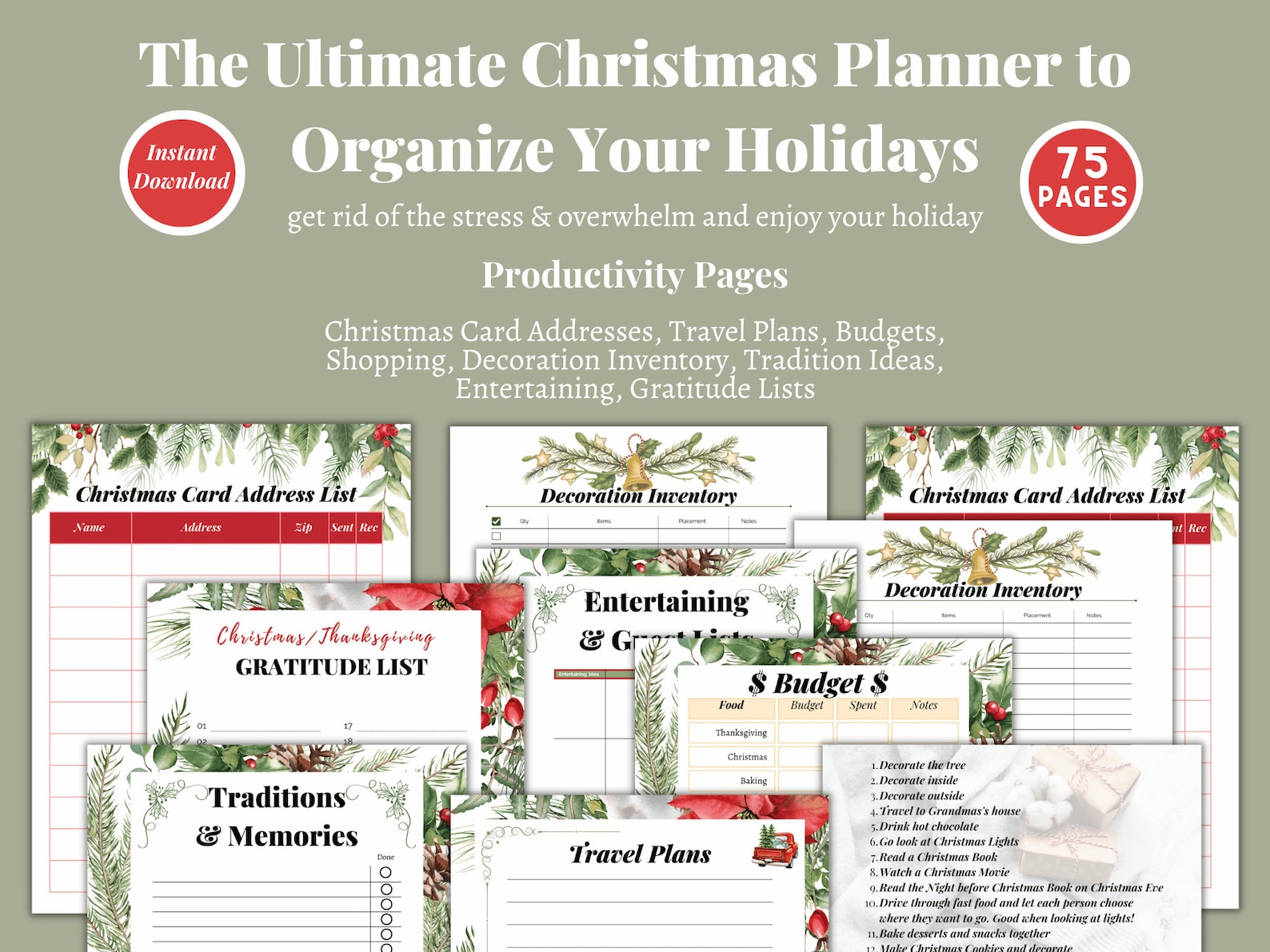 Christmas Planner Printable, Instant Download, PDF, Digital Print ...