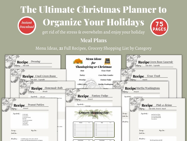 Christmas Planner Printable, Instant Download, PDF, Digital Print ...