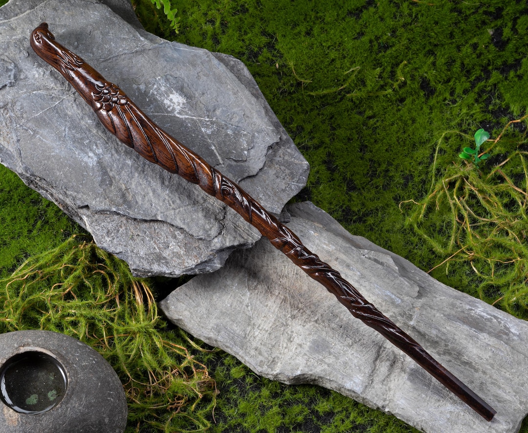 Hand-carved Wooden Bird Wand: Black Magic Wand, 15 Inch - Etsy