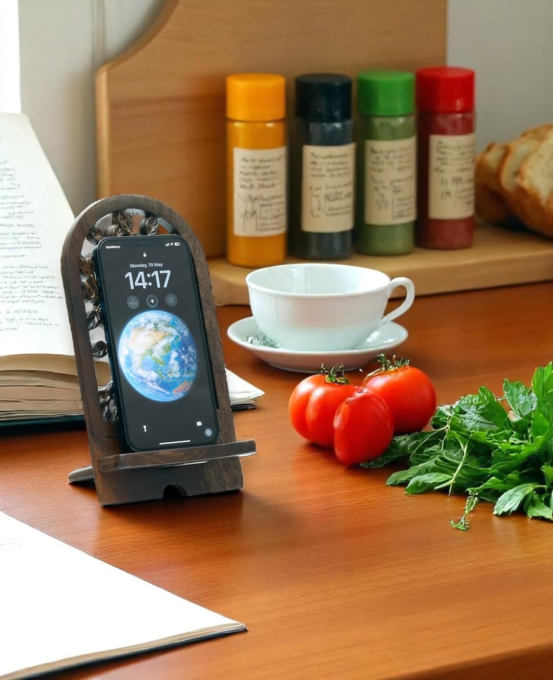 Handmade Wood Phone Stand - Tree of Life Carving - Blackwood - "i Love ...