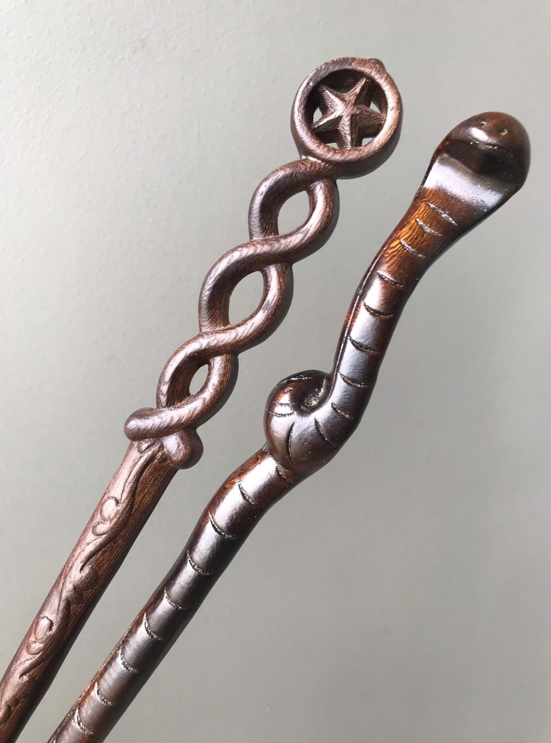 Handcrafted Wooden Magic Wand Set: Star & Snake Wands - Etsy