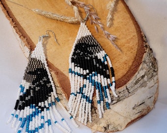 Megan Raven Fringe Earring // Beaded Crow Earring // Hand Beaded Bird ...