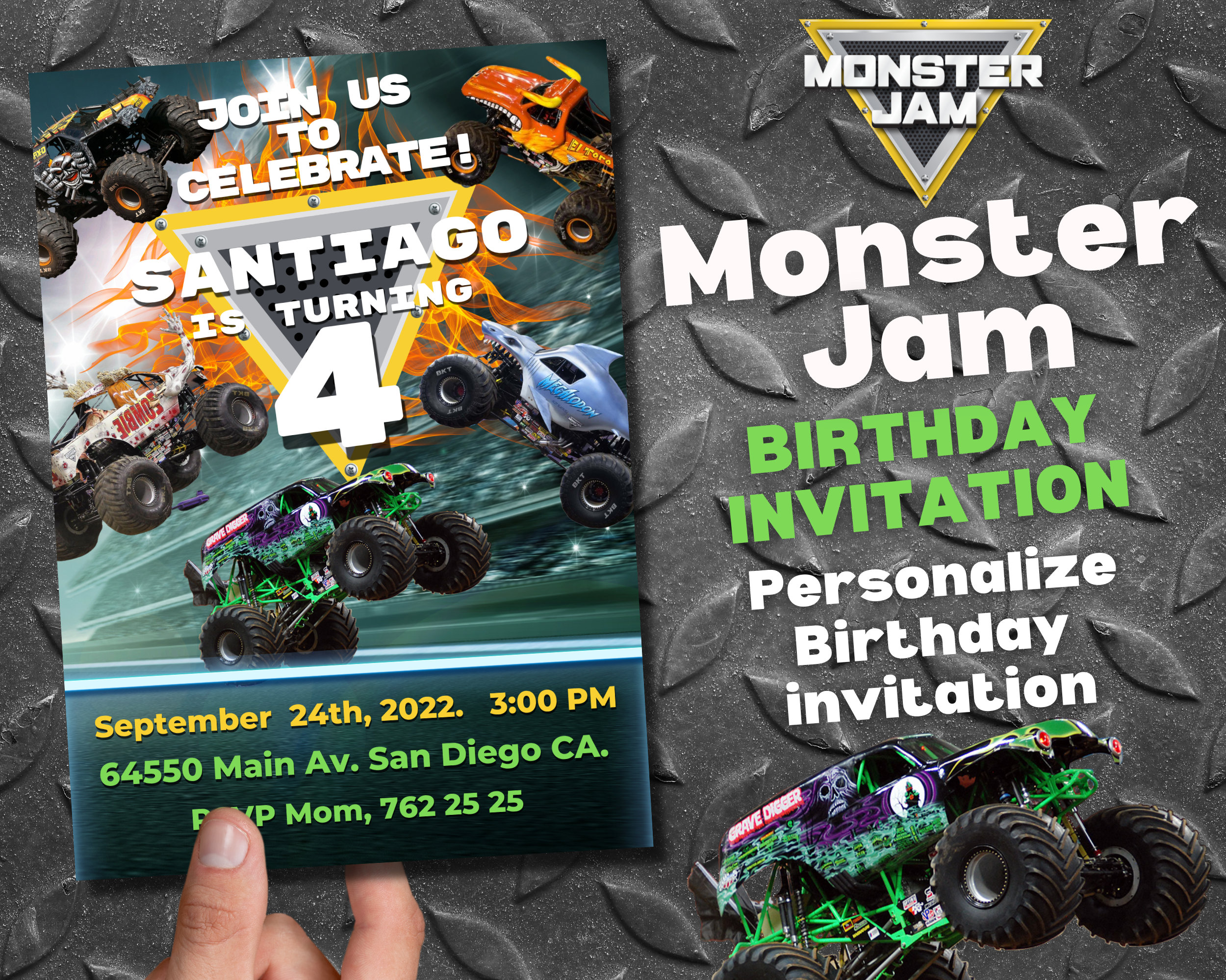 FREE Printable Monster Truck Birthday Invitation Templates, 44% OFF