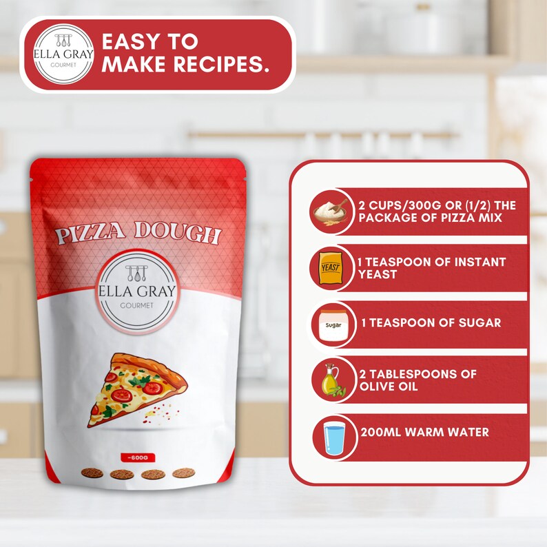 Ella Gray Gourmet Original Pizza Dough Mix - Makes 4 Medium Pizzas ...