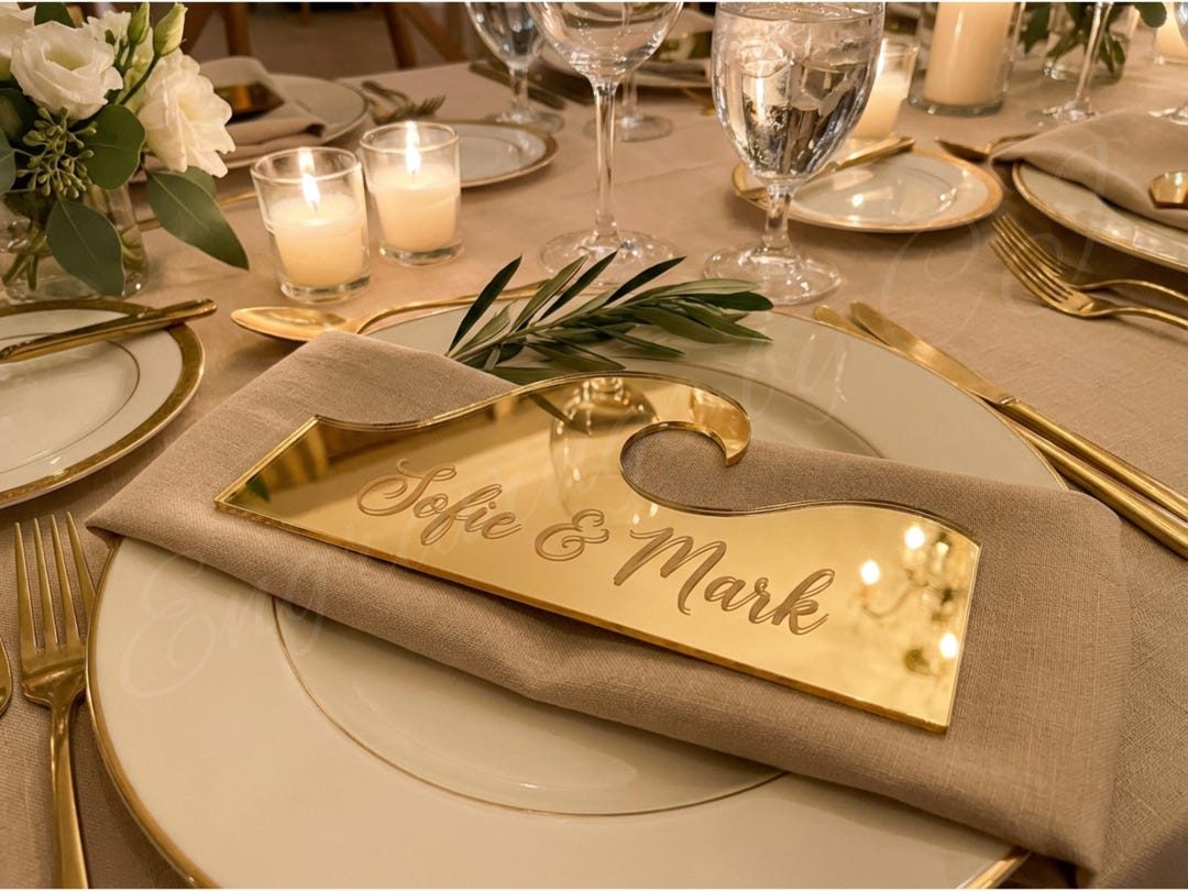 Luxury Beach Wave Mirror Table Sign – Coastal Wedding Decor – Ocean ...