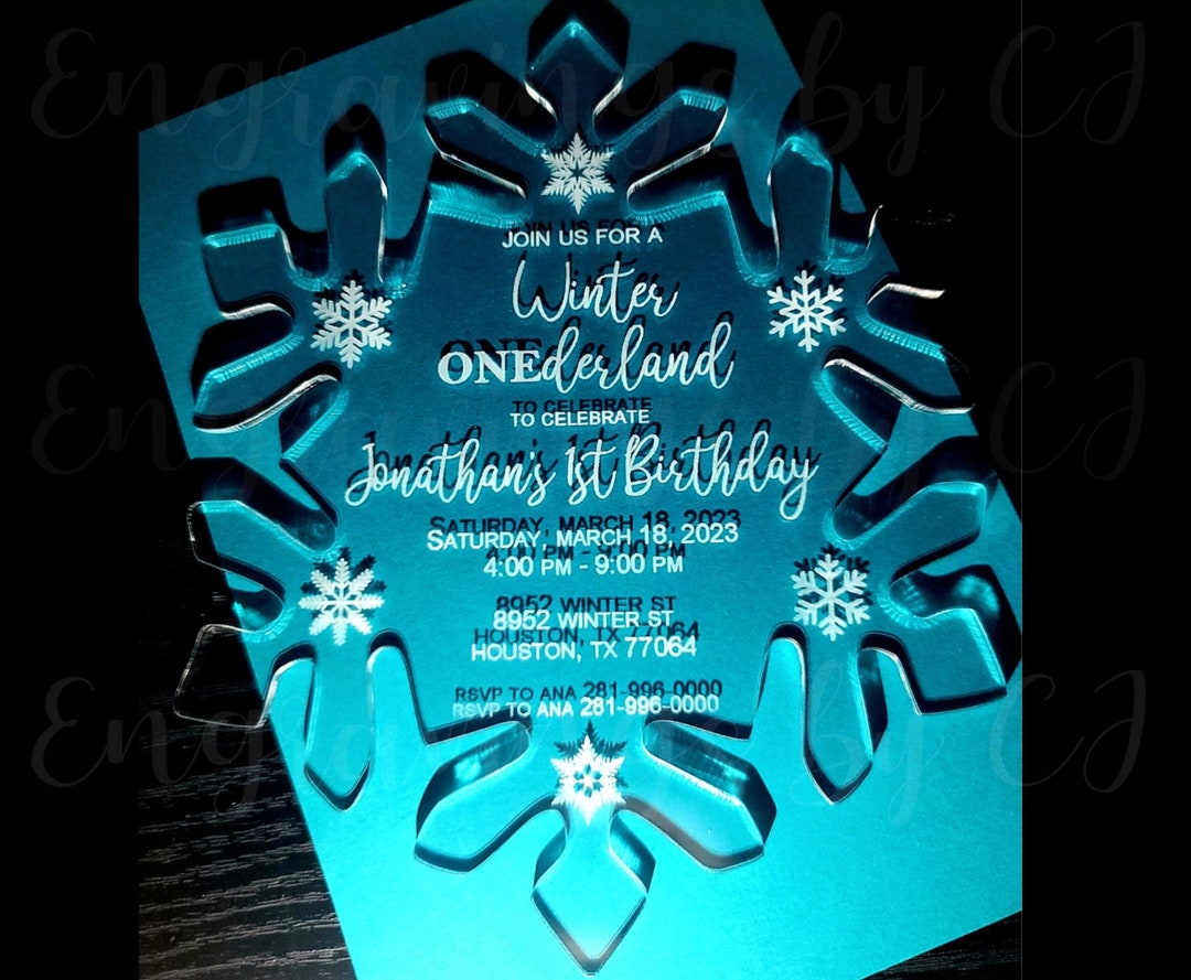 Snowflake Acrylic Invitations, 1ST Birthday Invitations, Clear Acrylic ...