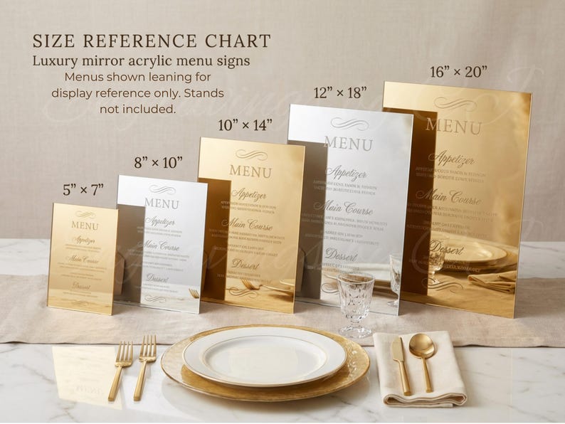 Gold Mirror Acrylic Wedding Menu Sign | Luxury Laser Engraved Dinner ...
