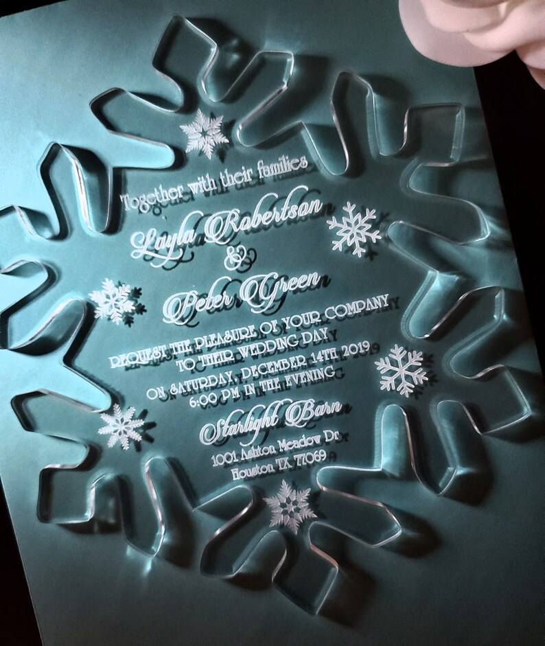 Snowflake Laser Engraved Luxury Acrylic Custom Invite Wedding - Etsy