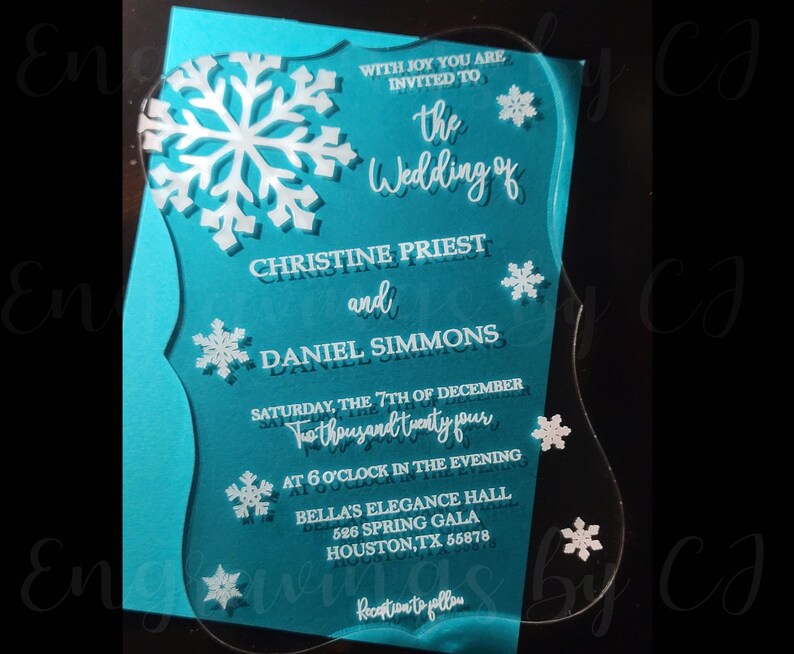 Snowflake Design Laser Engraved Luxury Acrylic Custom Invite, Wedding ...