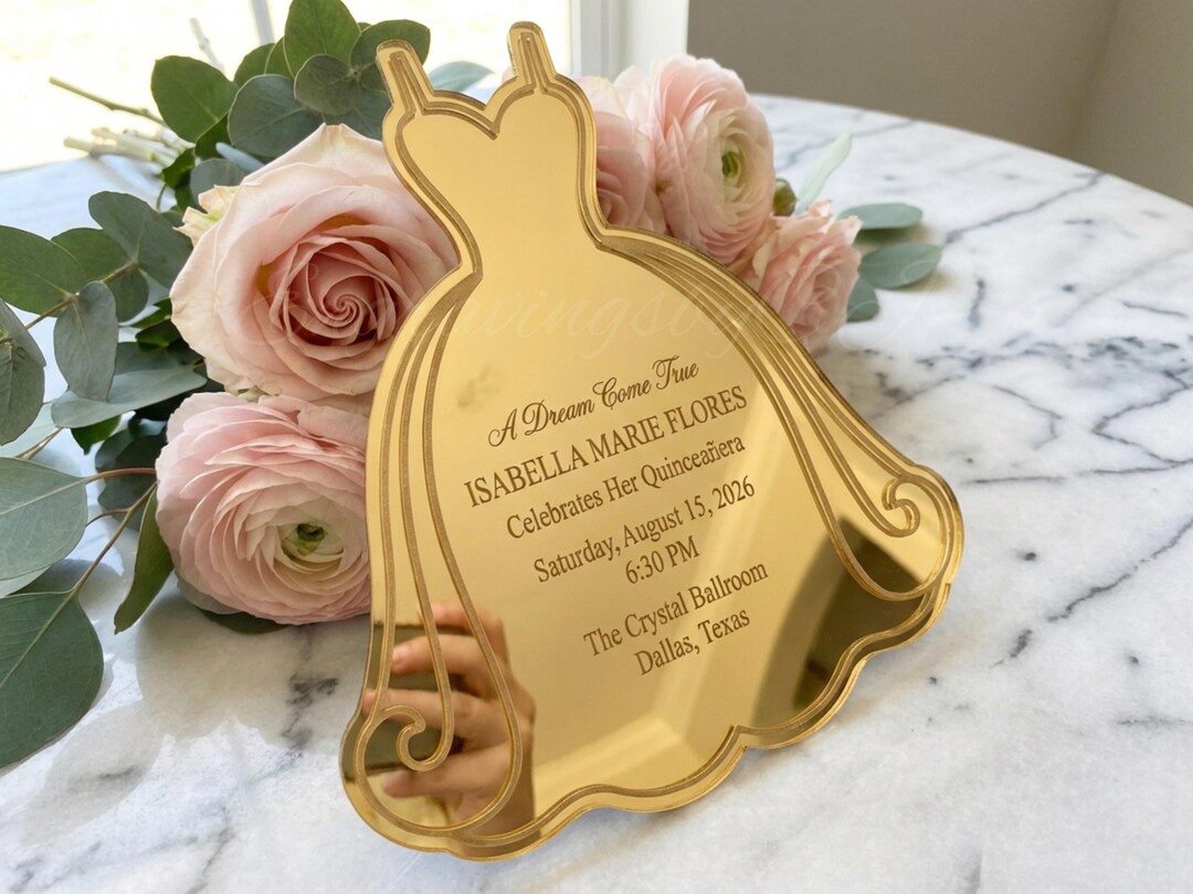 Luxury Quinceañera Mirror Invitation | Gold Mirror Acrylic Quince ...