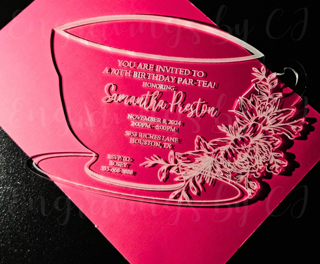 Tea Cup Shape Acrylic Custom Invitation, Tea Party Invitations, Par-tea ...