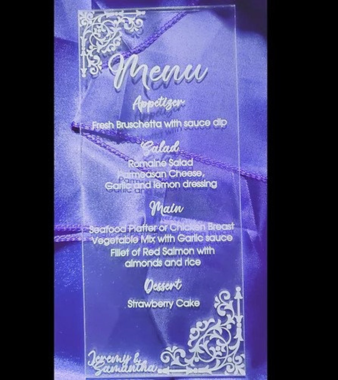 Elegant Swirl Laser Engraved Luxury Acrylic Custom Menus, Wedding Menu ...