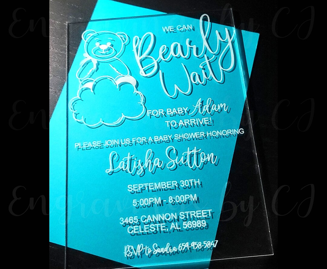 Bearly Wait Acrylic Custom Invitation, Baby Shower Invites, Gender ...