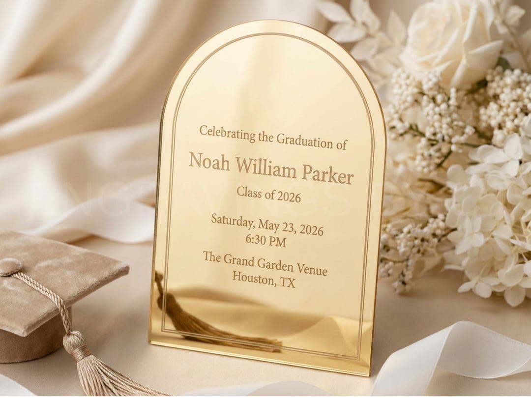Luxury Graduation Mirror Invitation | Gold Arch Mirror Acrylic Invite ...