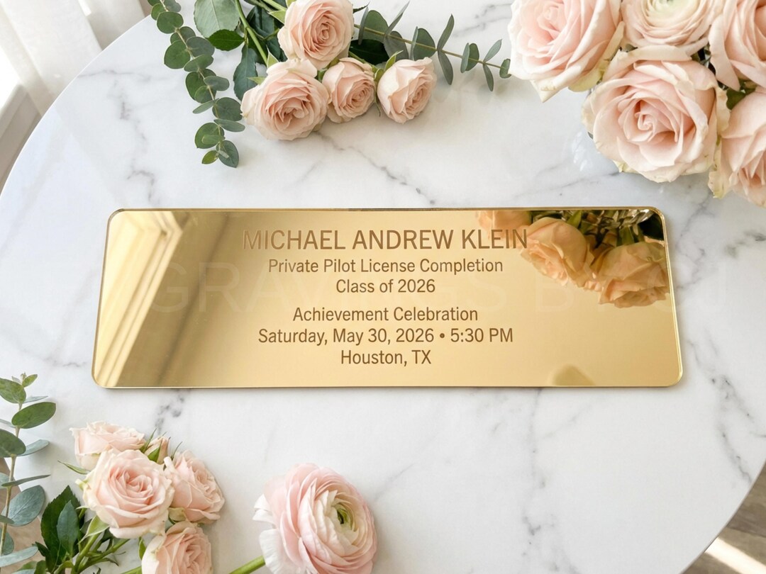 Gold Mirror Acrylic Pilot Graduation Invitation | Private Pilot License ...