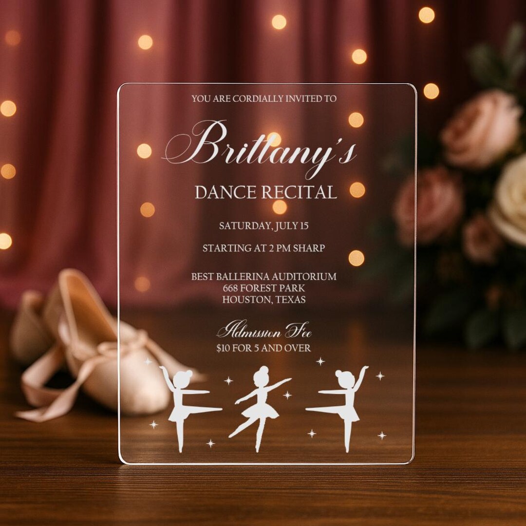 Dance Recital Acrylic Custom Invites, Ballerina Invitation, Stylish ...