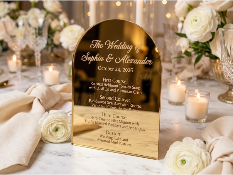 Mirror Acrylic Wedding Menu Sign – Gold or Silver Mirror, Laser ...