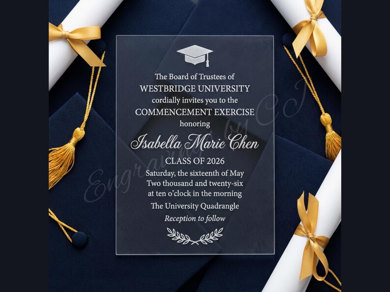 Laser Engraved Clear Acrylic Graduation Invitation | Elegant Class of ...