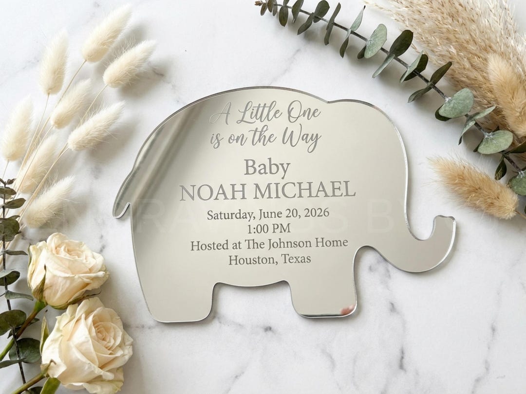 Luxury Mirrored Acrylic Elephant Baby Shower Invitation | Silver Mirror ...