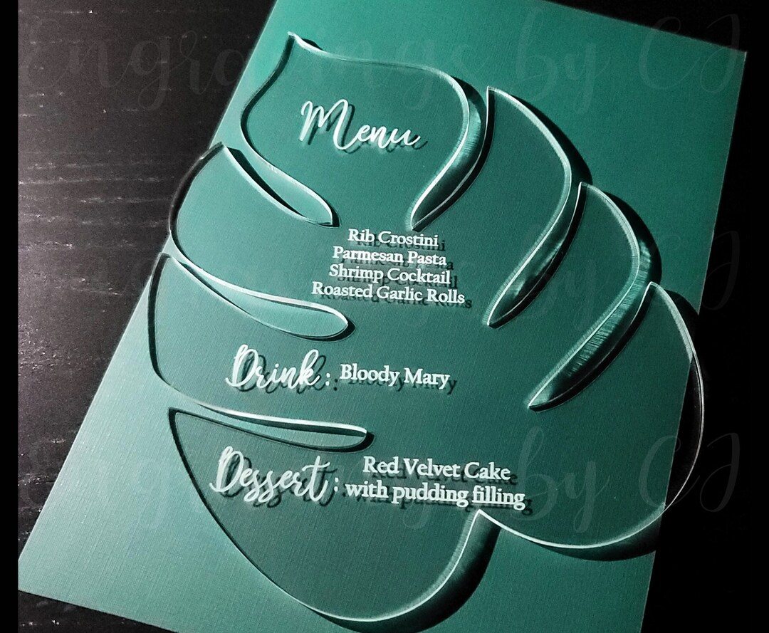 Monstera Leaf Menu Acrylic, Wedding Menu, Bar Menu, Clear Acrylic Menu ...