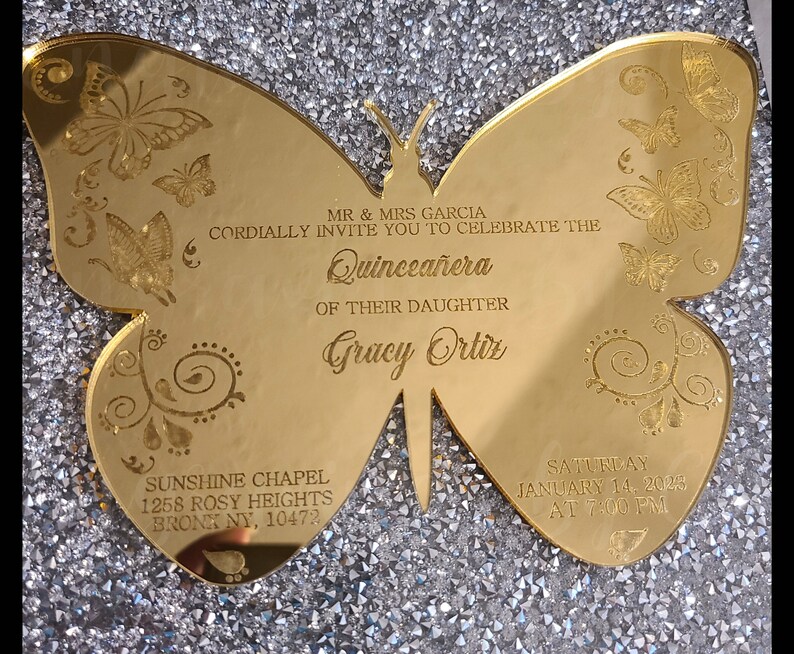 Mirror Butterfly Laser Engraved Luxury Acrylic Custom Invite ...