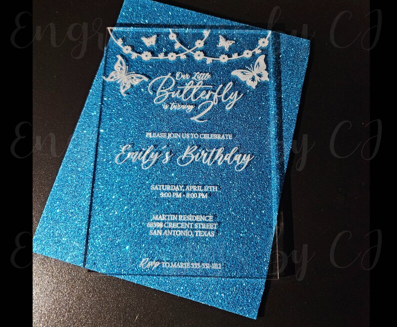 Our Little Butterfly Themed Acrylic Custom Invites, Toddler Invitation ...