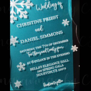 Snowflake Design Laser Engraved Luxury Acrylic Custom Invite, Wedding ...