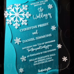 Snowflake Design Laser Engraved Luxury Acrylic Custom Invite, Wedding ...