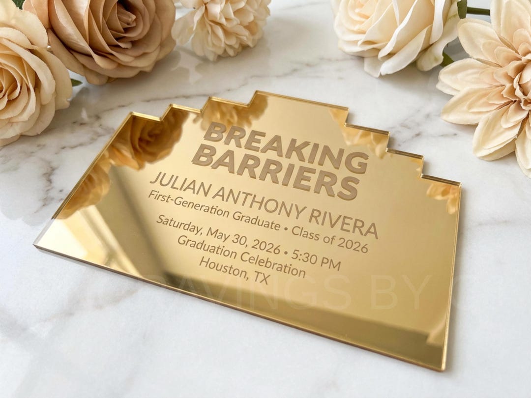 Breaking Barriers Graduation Invitation | Gold Mirror Acrylic ...
