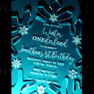 Snowflake Acrylic Invitations, 1ST Birthday Invitations, Clear Acrylic ...