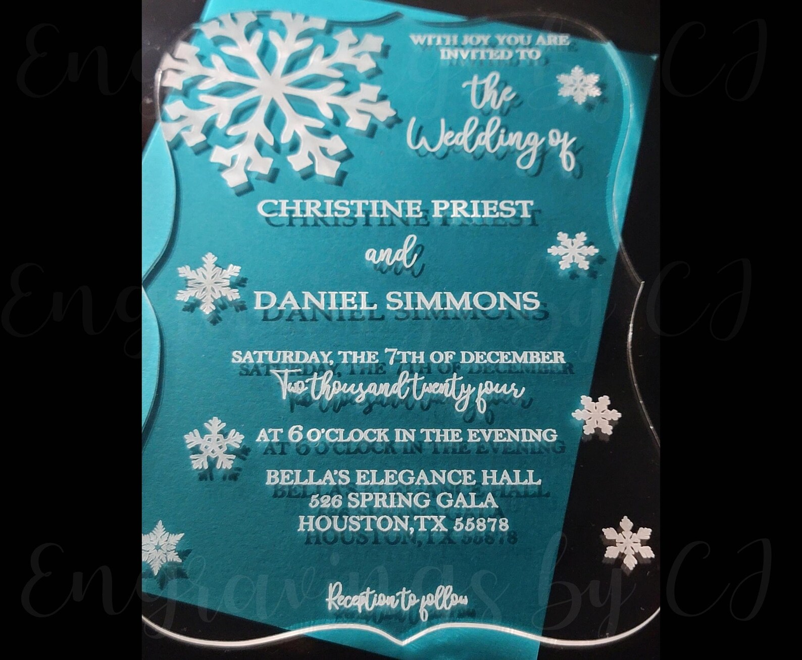 Snowflake Design Laser Engraved Luxury Acrylic Custom Invite, Wedding ...