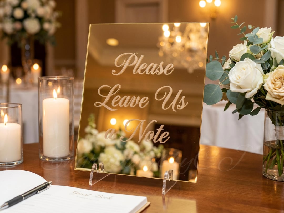 Please Leave Us a Note Sign | Gold Mirror Acrylic Guest Book Sign ...