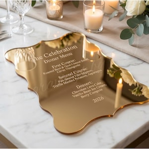 Gold Mirror Acrylic Wedding Menu Sign | Luxury Laser Engraved Dinner ...