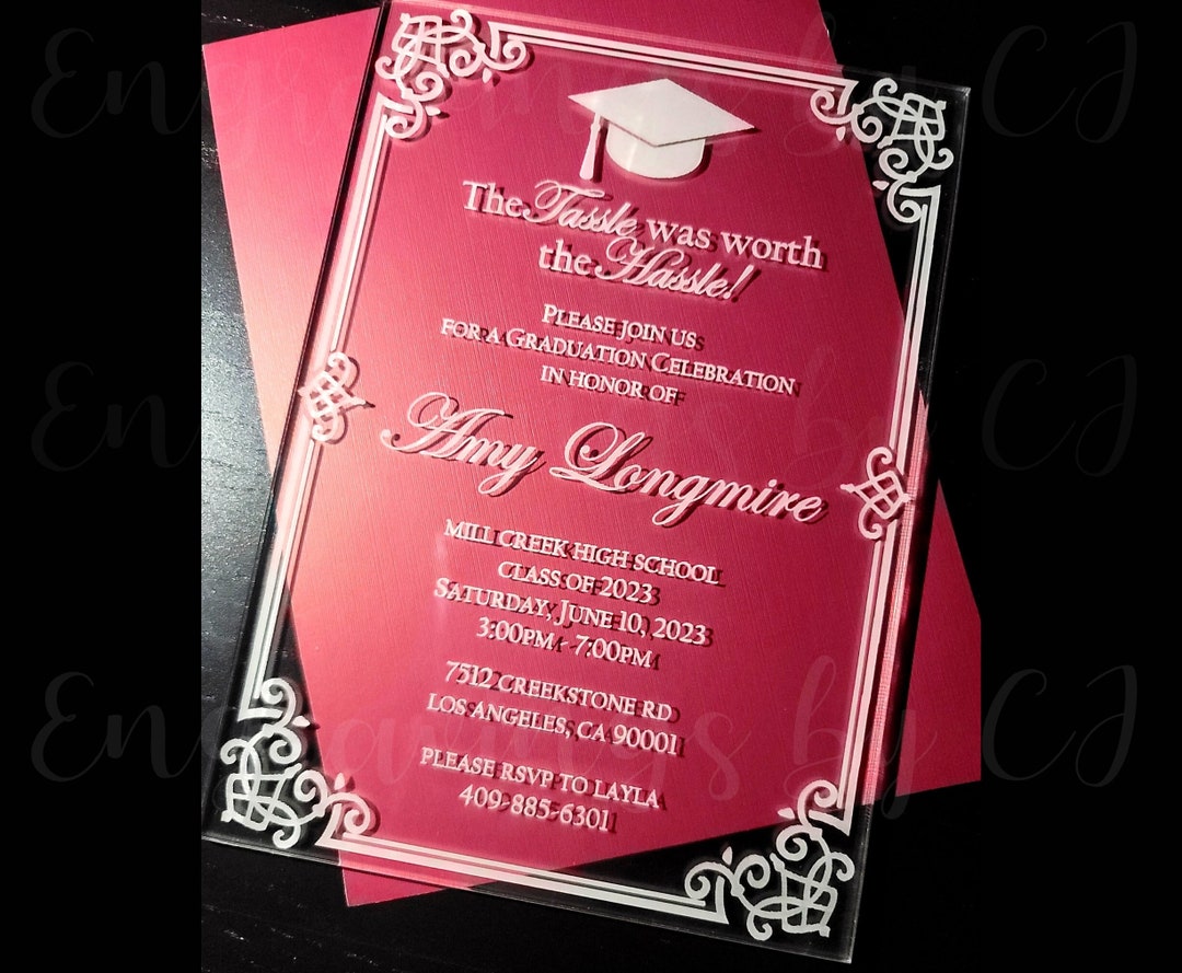 Graduation Invite, Elegant Grad Invite, Acrylic Graduation Invitation ...