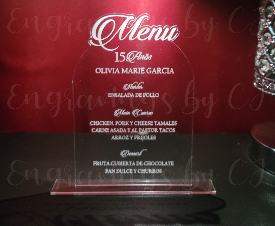 15 Anos Menu Acrylic, Wedding Menu, Bar Menu, Clear Acrylic Menu ...