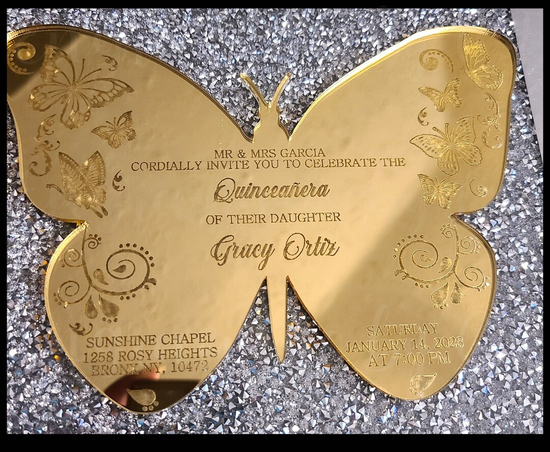 Mirror Butterfly Laser Engraved Luxury Acrylic Custom Invite ...